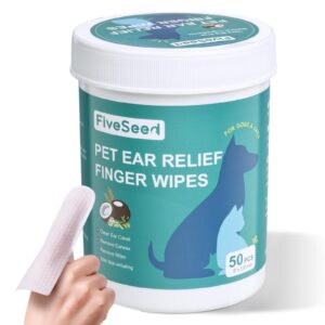 extra-large dog ear wipes ear cleaner finger wipes for dogs and cats, gently remove ear wax debris and dirt with natural ingredients, 50 count