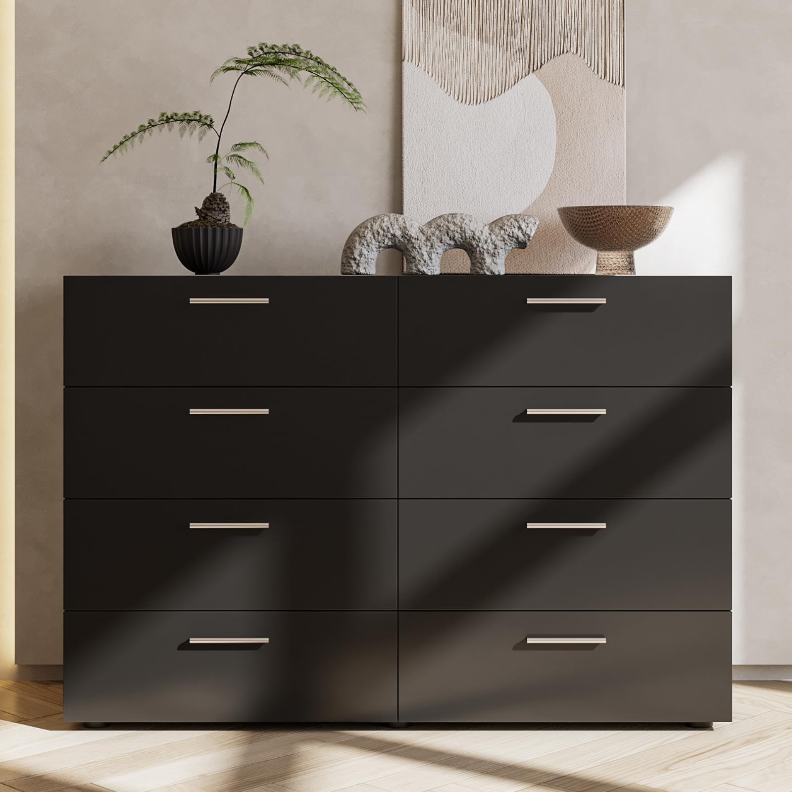 HOBBYZOO 8 Drawer Dresser for Bedroom, Black Bedroom Dresser with Deep Drawers, Wood Chest of Drawers with Storage, 55 Inch Large Dresser Bedroom Furniture, 47.2" x 15.7" x 31.5"