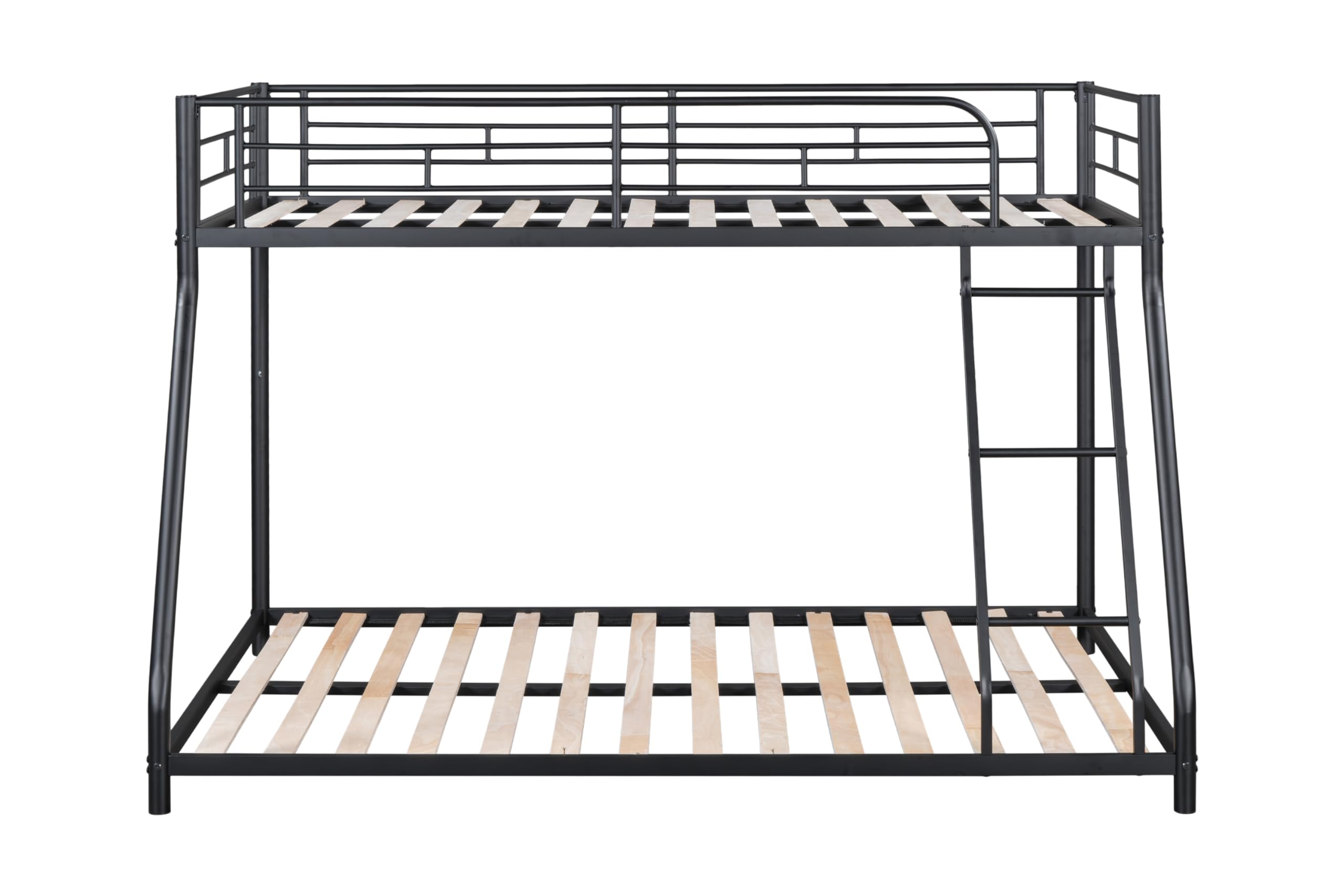 UOCFYK Twin Over Full Size Bunk Bed with Wood Slats & Ladder for Dorm, Bedroom, Apartment, Sturdy Bedframe w/Guardrail, Easy to Assemble, No Box Spring Needed, Black