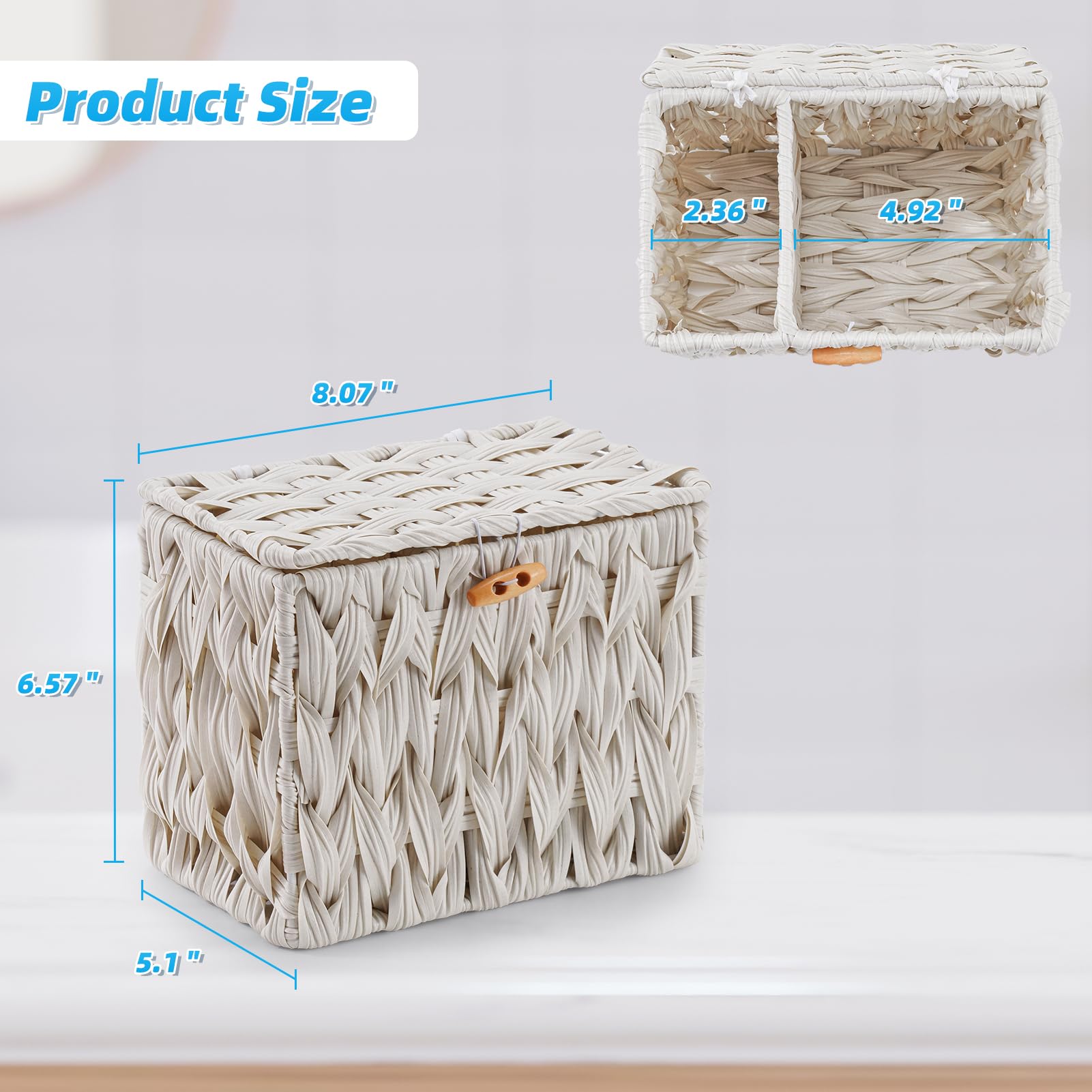 VITVITI Tampon Holder for Bathroom with Lid, Plastic Wicker Feminine Product Organizer Farmhouse Style, White Tampon Basket Storage for Women Girl Stuff Swab Bathroom Decor