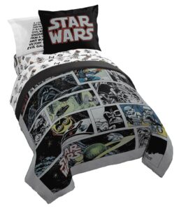 star wars comic book twin size comforter set - 5 piece bedding includes sheet set & pillow covers - super soft cozy kids bedding