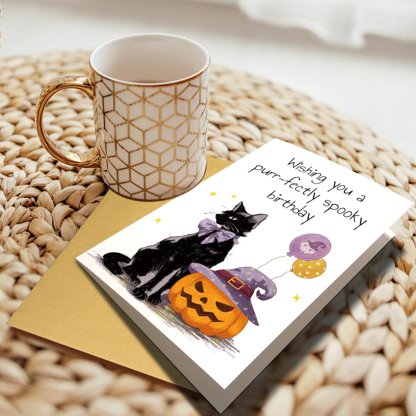 Chenive Creepy Black Cat Birthday Card, Funny Halloween Birthday Card for Him Her, October Birthday Card for Men Women, Wishing You A Purr-fectly Spooky Birthday Pun Card