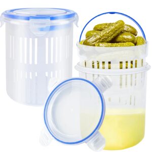 2 pcs pickle jar with strainer,45 oz large pickle jar container leak proof and lock it lid,jalapeno container pickled food container for olive gherkin dill sliced pickles