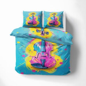 polxmyxor graffiti violin duvet cover full, soft microfiber 3 pieces, music themed bedding set with zipper, bedding for all seasons, classic music comforter cover with 2 pillow shams, 80"x90"