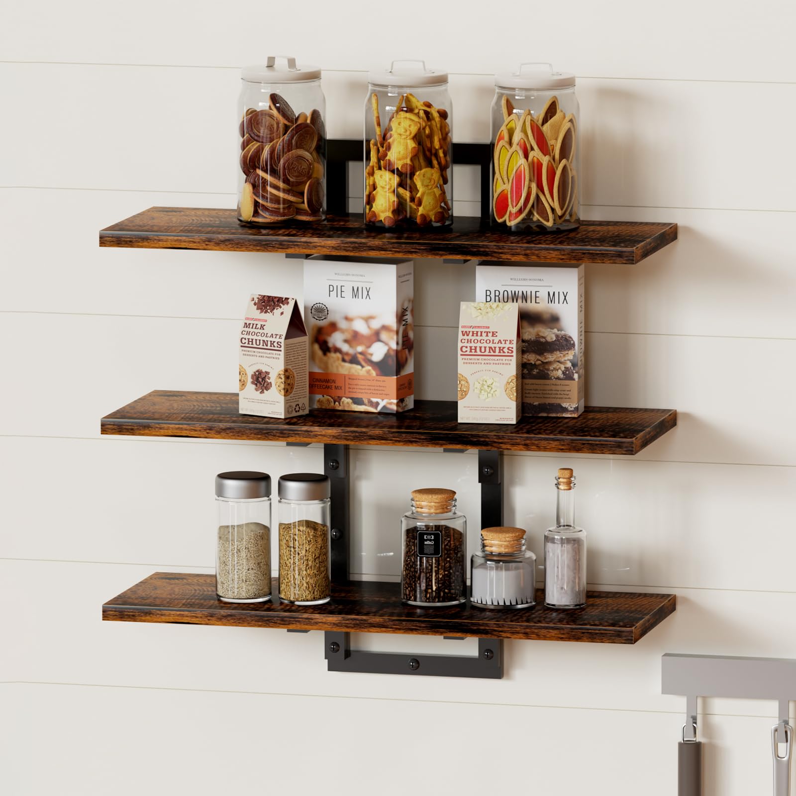 PAPAGIFTREE 3 Tier Floating Shelves for Wall, 16 inch Floating Kitchen Shelves for Wall, Floating Shelves for Bathroom Wall, Industrial Display Shelf for Living Room, Bedroom