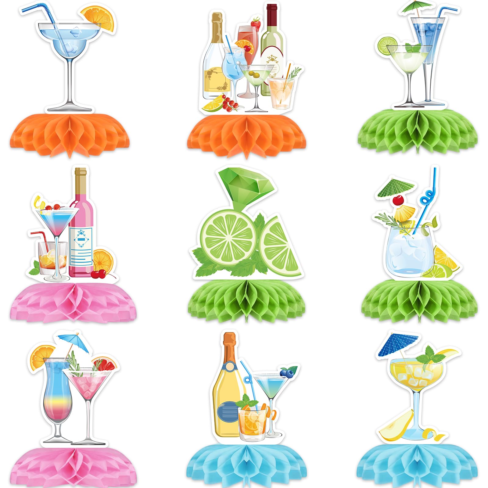 Weekgrat 9 Pcs Margs and Matrimony Bachelorette Honeycomb Centerpiece Margarita Birthday Table Decorations Cocktail Martini Themed Decoration Mexican Fiesta Wedding Bridal Shower Party Supplies