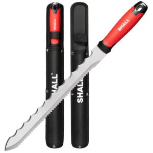 shall insulation knife, 11" stainless steel blade insulation cutter, dual-sided serrated sharp duct knife tool with sheath for cutting heat material foam/rockwool/styrofoam - sod cutter garden knife