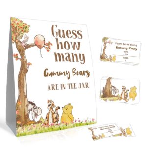 winnie baby shower games card for boys girls, includes 1 guess how many gummy bears sign and 30 guessing cards, winnie game cards set, baby shower birthday party decorations