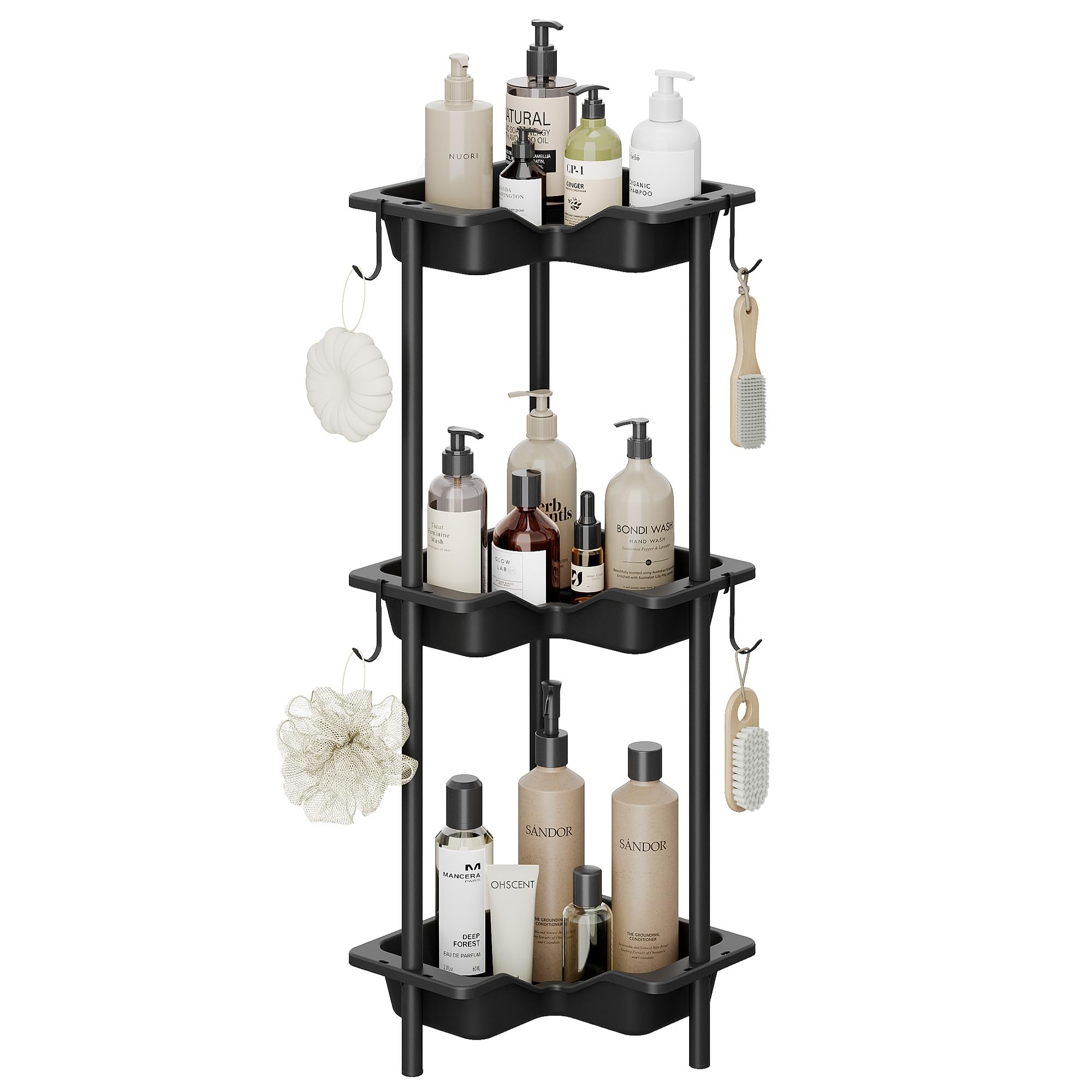 Nieifi Standing Shower Caddy, 3 Tier Floor Corner Shower Shelves for Bathroom Shampoo Organizer