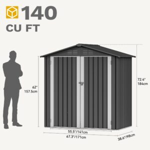 DWVO 5.6x3.2ft Metal Outdoor Storage Shed, Waterproof Tool Shed Heavy-Duty Storage Unit with Lockable Door and Vents, Ideal for Bicycles, Tools, Lawnmowers, Backyards, Patios, Lawns - Dark Gray