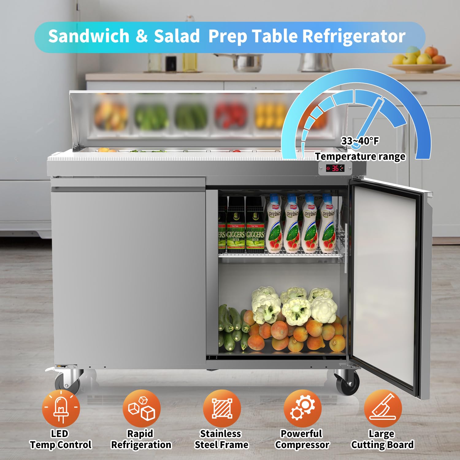 ECEVT 48" W Commercial Refrigerator Sandwich Salad Prep Table Refrigerator Stainless Steel with 12 Pans, Kitchen Equipment for Restaurant, Bar, Shop, Buffet, etc, ETL/NSF/DOE Approved