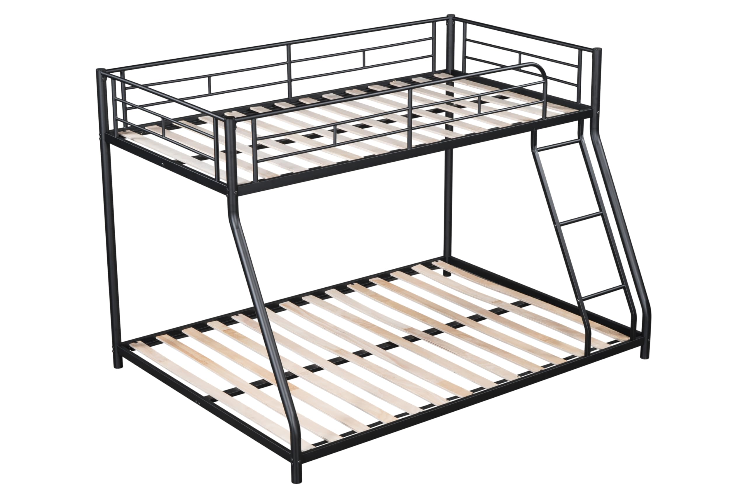 UOCFYK Twin Over Full Size Bunk Bed with Wood Slats & Ladder for Dorm, Bedroom, Apartment, Sturdy Bedframe w/Guardrail, Easy to Assemble, No Box Spring Needed, Black