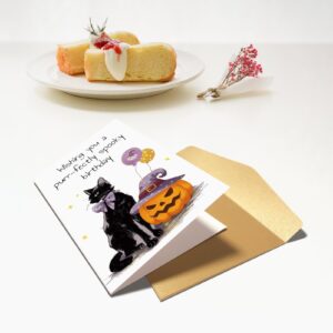 Chenive Creepy Black Cat Birthday Card, Funny Halloween Birthday Card for Him Her, October Birthday Card for Men Women, Wishing You A Purr-fectly Spooky Birthday Pun Card