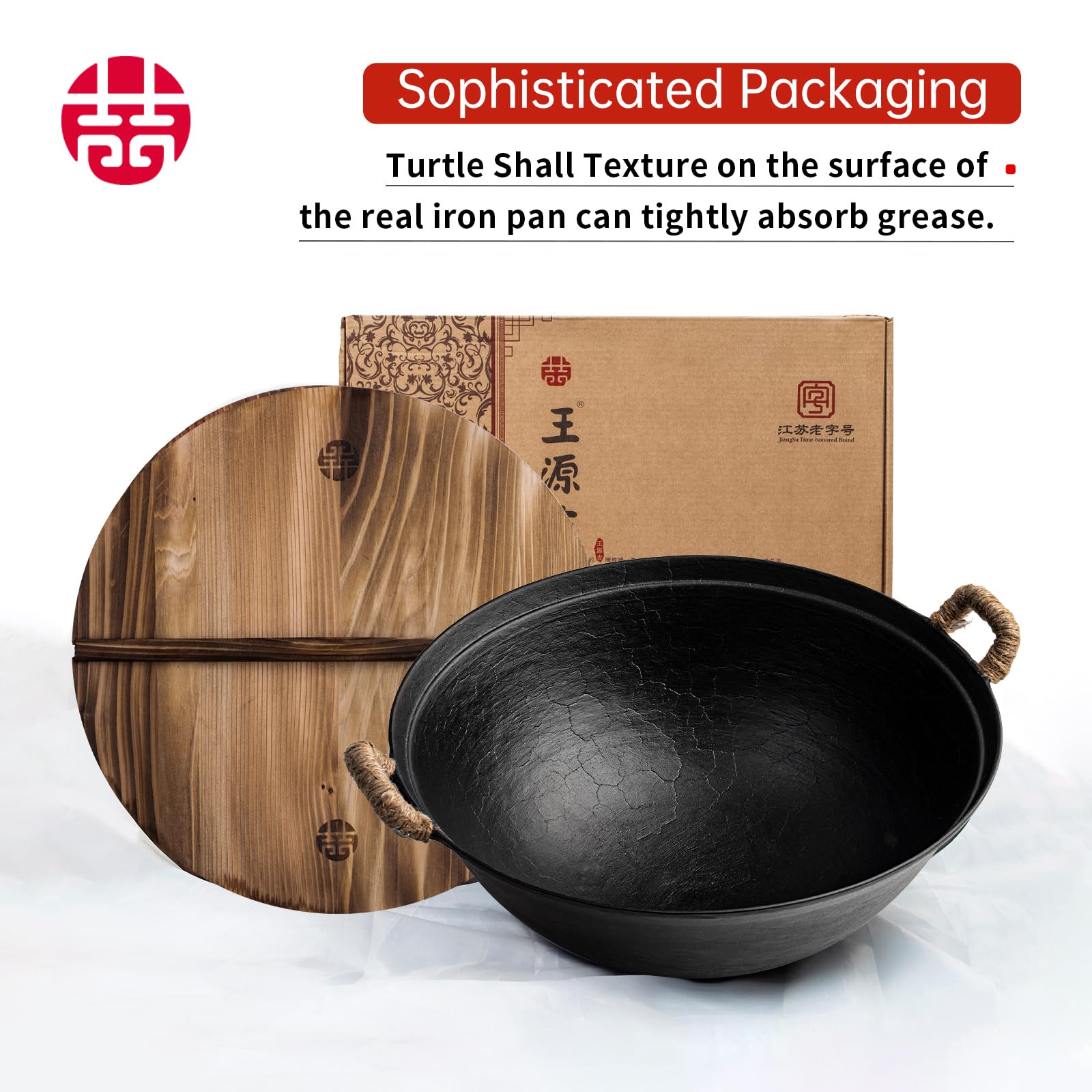 WANGYUANJI Handmade Cast Iron Wok 11.8",Small Round Bottom Wok for 1 Person with Dual Handle,Suitable for Gas Stoves,Uncoated Chinese Traditional wok with Round-bottom Woks