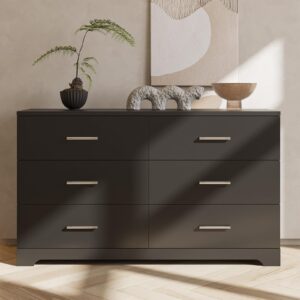 hobbyzoo 6 drawer dresser for bedroom, black bedroom dresser with deep drawers, wood chest of drawers with storage, 55 inch dresser bedroom furniture, 47.2" x 15.7" x 27.6"