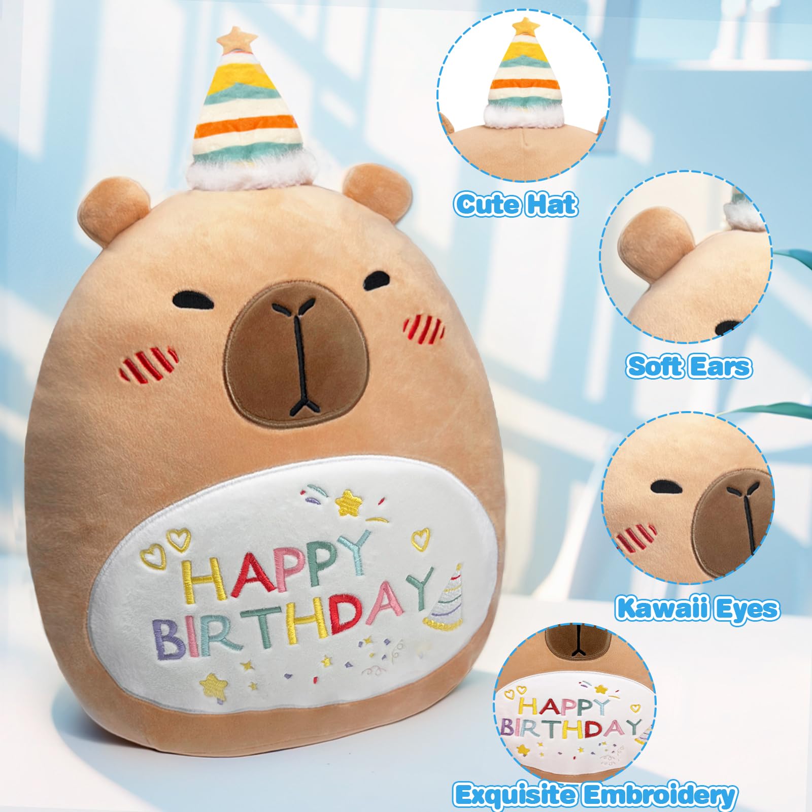 TITQWOP Happy Birthday Capybara Plush Pillow 14" Capybara Stuffed Animals Capybara Plush Birthday Gift for Kids Boys Girls