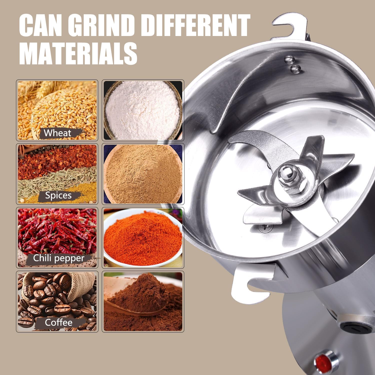 Grain Grinder Mill 150g Electric Stainless Steel Grain Grinder 850W High-speed Spice Herb Grinder for Corn,Flour,Wheat,Pepper and Coffee Bean