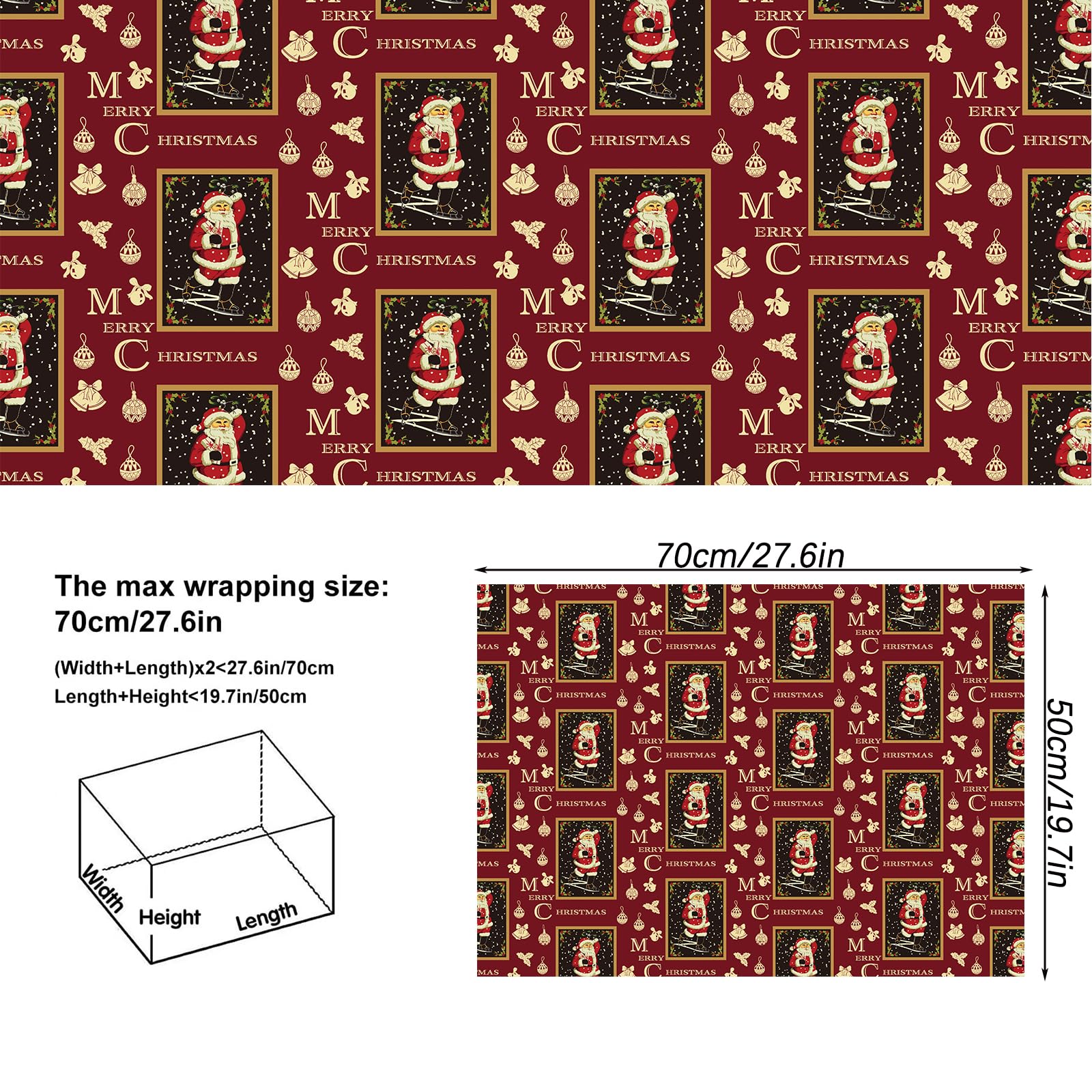 Vnaaem Vintage Christmas Wrapping Paper Red Black Gift Wrap Christmas Text Bufflao Plaid and Reindeer Design for Holiday Party Celebration - 20 X 28Inches Per Sheet(8 Pack)