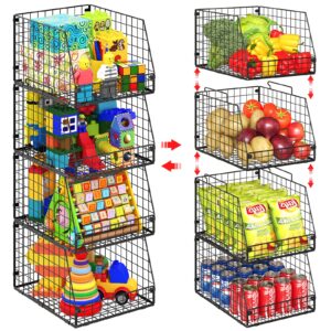 jakyitvi 4 pack xxl stackable wire storage basket, extra large capacity pantry organizer and storage, muti-purpose for fruit vegetable basket & toy storage organizer & snack organizer