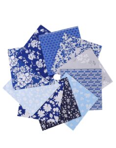 100% cotton quilting fabric bundle, 10pcs fat quarters fabric bundles 50cm x 50cm, pre-shrunk, medium weight plain quilting fabric squares for quilts, sewing, patchwork, diy, craft (blue)