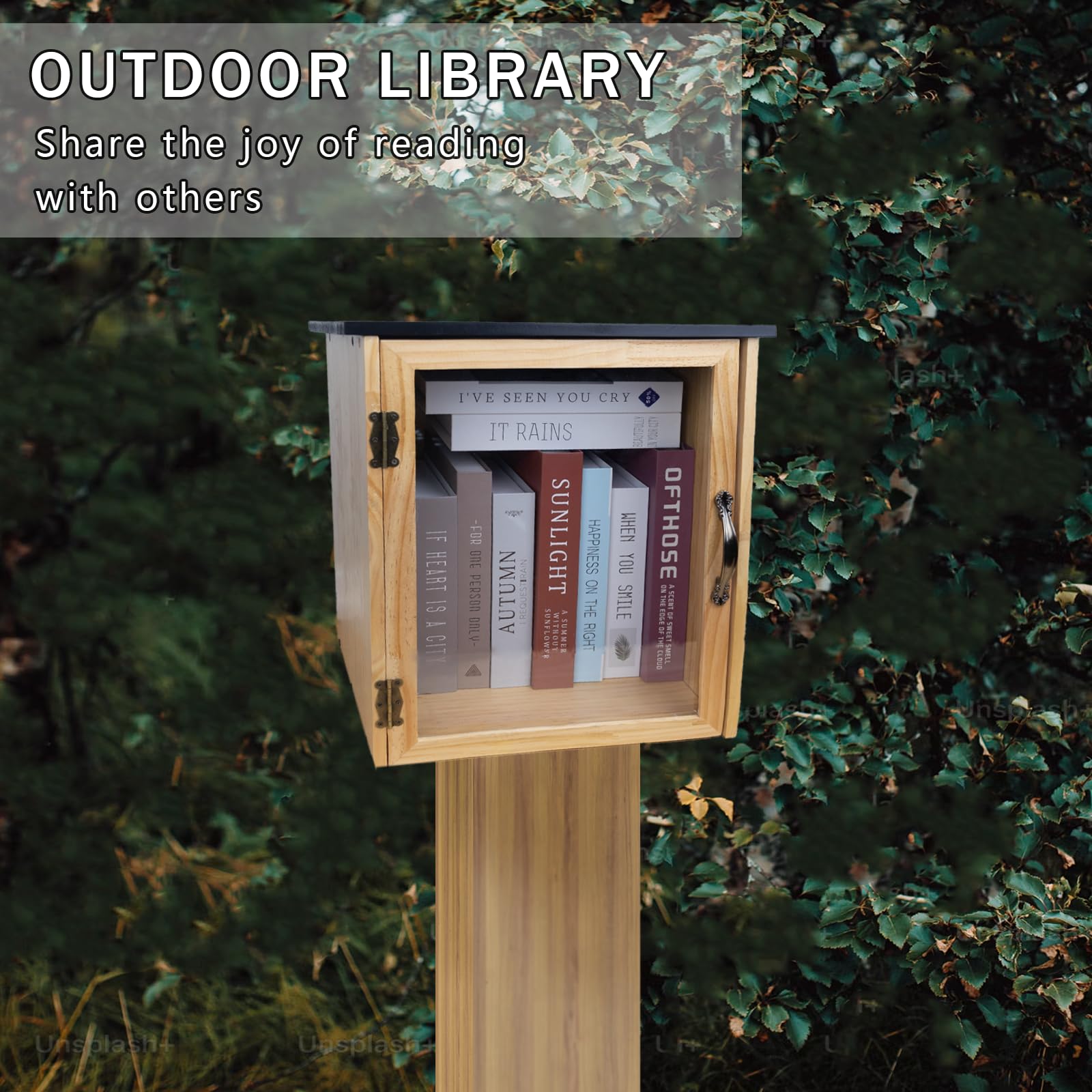 WodGod Little Library Box Outdoor, Little Library Free Library Outdoor Box Storage, Free for Neighborhoods, Community, Sharing Books, Literature, Newspaper etc.(1 Pcs Sticker for DIY)