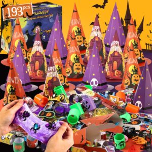 193 pcs halloween party favors for kids, halloween witch hat treats bags fillers with halloween toys and slime, bulk toys for halloween goodie bags basket stuffers, gifts for boys girls