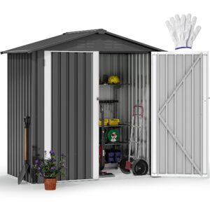 DWVO 5.6x3.2ft Metal Outdoor Storage Shed, Waterproof Tool Shed Heavy-Duty Storage Unit with Lockable Door and Vents, Ideal for Bicycles, Tools, Lawnmowers, Backyards, Patios, Lawns - Dark Gray