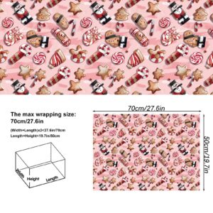 Vnaaem Pink Christmas Wrapping Paper with 4 Nutcracker Gingerbread Design for Christmas Holiday Party Celebration - 20 X 28Inches Per Sheet(8 Pack)