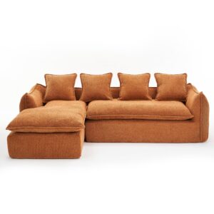 Yogald Modern Modular Sectional Sofa, Comfy L-Shaped Extra Deep Seat Cloud Couch, Freedom Combination Upholstery Floor Furniture Sofa, for Living Room Office (Chenille Orange)