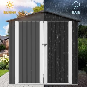 DWVO 5.6x3.2ft Metal Outdoor Storage Shed, Waterproof Tool Shed Heavy-Duty Storage Unit with Lockable Door and Vents, Ideal for Bicycles, Tools, Lawnmowers, Backyards, Patios, Lawns - Dark Gray