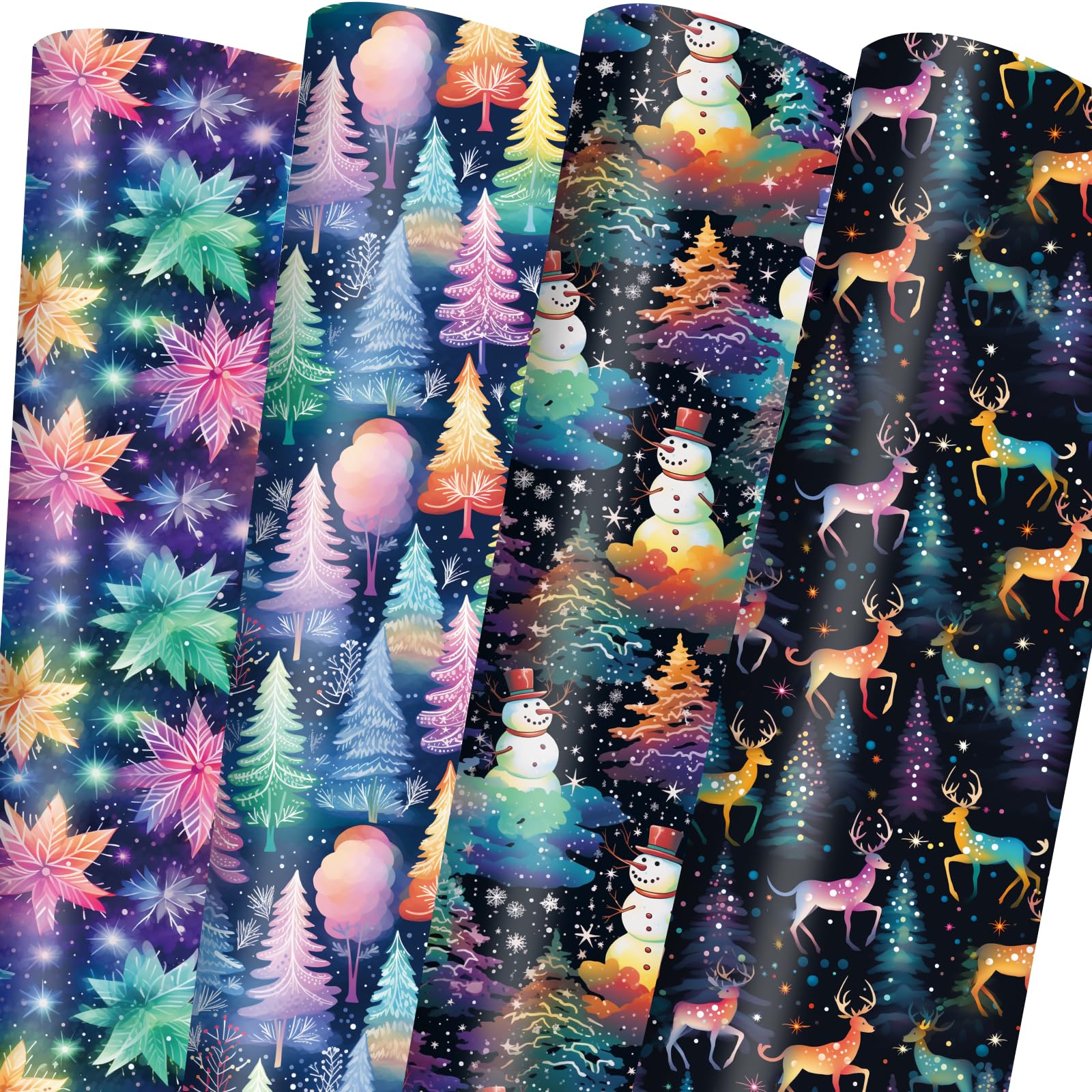 Vnaaem Christmas Wrapping paper for Boys Girls Kids - Rainbow Xmas Gift Wrap with Snowflakes Tree Snowman Reindeer Design for Christmas Holiday - 20 X 28Inches Per Sheet(8 Pack)