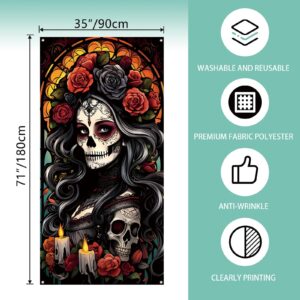 Day of The Dead Door Cover Dia De Los Muertos Backdrop Sugar Skull Rose Altar Mexican Fiesta Party Decorations and Supplies for Home