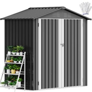 dwvo 5.6x3.2ft metal outdoor storage shed, waterproof tool shed heavy-duty storage unit with lockable door and vents, ideal for bicycles, tools, lawnmowers, backyards, patios, lawns - dark gray