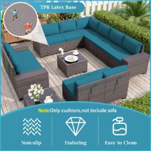 VKETU Outdoor Sectional Cushions, 14-Piece Sectional Rattan Conversation Set, 4" Deep Waterproof Patio Furniture Cushions Replacement for 6-Seat Sectional Patio Conversation Sets (Lake Blue)