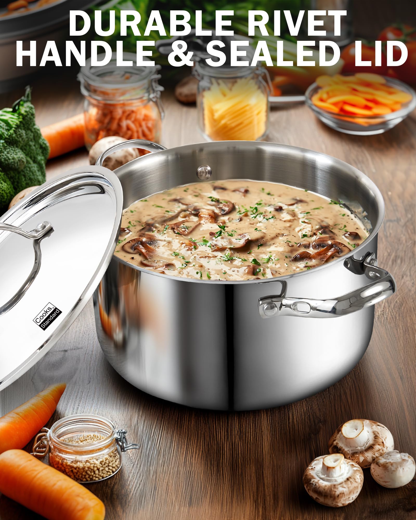 Cooks Standard Multi-Ply Clad Stainless Steel Stock Pot, 7-Quart Pasta Cooking Canning Dutch Oven Pot with Lid, Deep Stockpot Induction Cookware