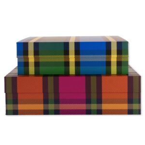 kate spade new york Decorative Storage Boxes with Lids, 2 Pack Sturdy Organizer Storage Bins, Includes Medium and Large Nesting Boxes with Magnetic Closure, Grand Plaid Duo