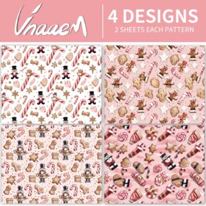 Vnaaem Pink Christmas Wrapping Paper with 4 Nutcracker Gingerbread Design for Christmas Holiday Party Celebration - 20 X 28Inches Per Sheet(8 Pack)