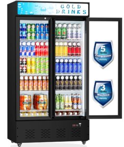 ecevt 30 cu.ft. commercial beverage refrigerators glass door refrigerator upright display cooler with soft led light and adjustable shelves for restaurant grocery stores home, black