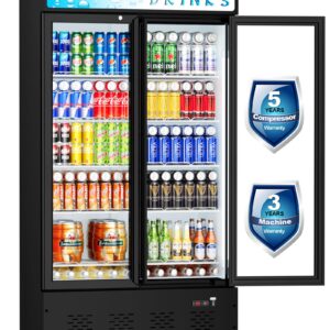 ECEVT 30 Cu.ft. Commercial Beverage Refrigerators Glass Door Refrigerator Upright Display Cooler with Soft LED Light and Adjustable Shelves for Restaurant Grocery Stores Home, Black