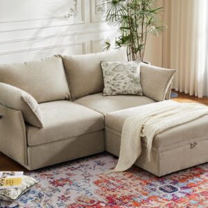 ABCASA Modern Living Room Chenille Sofa Small Sofa, Loveseat Sofa with Deeper Seats, Easy to Install, Beige