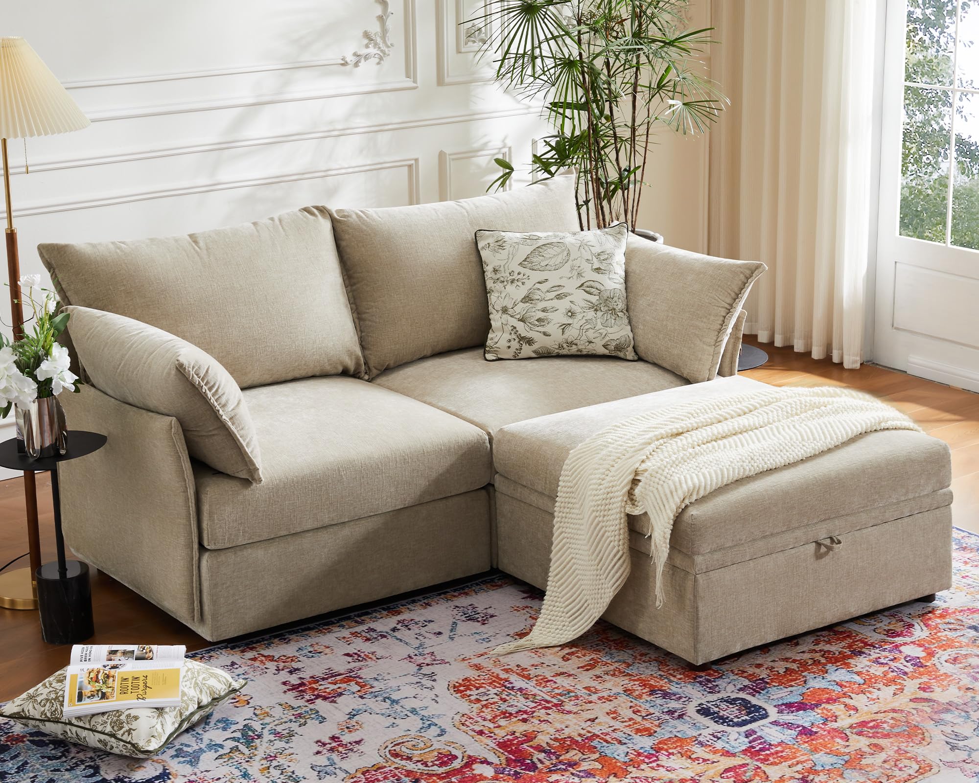 ABCASA Modern Living Room Chenille Sofa Small Sofa, Loveseat Sofa with Deeper Seats, Easy to Install, Beige