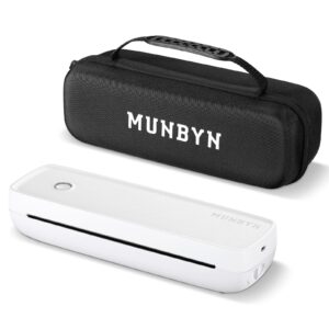 munbyn portable printers wireless for travel itp04 with carry case, portable printer bluetooth, support 8.5 x 11 & a4 thermal paper, compatible with android, ios & laptop, inkless printer (white)