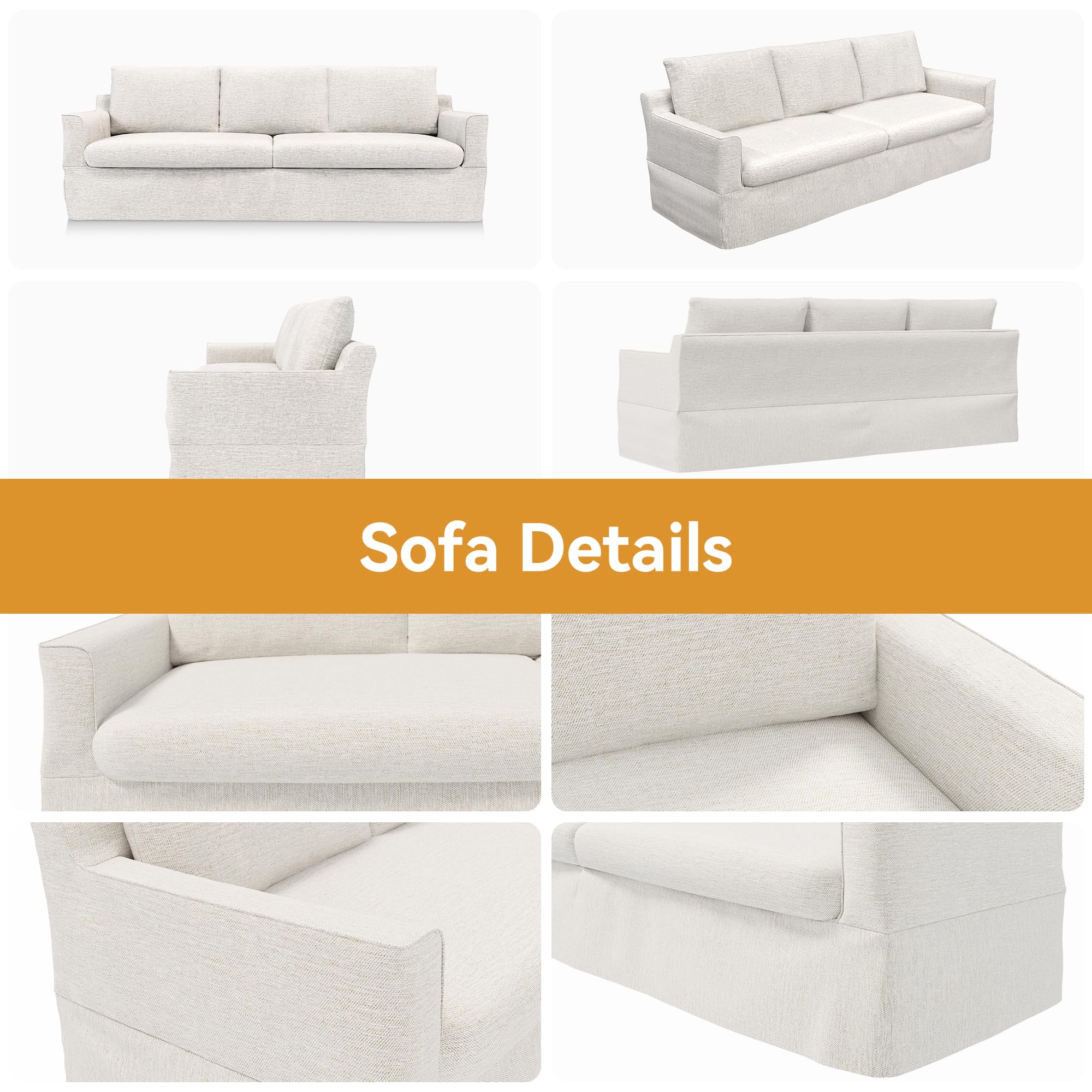 AMICLIBER Modern 3-Seater Sofa,93" Slipcovered Sofa Soft Chenille Fabric Couch with Deep Seat Removable Cover for Living Room,Apartment,Bedroom,Office,Creamy White