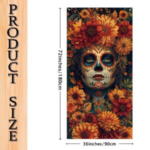 Dia De Los Muertos Door Cover Day of The Dead Porch Sign Banner Gothic Halloween Sugar Skull Marigold Flowers Decorations and Supplies for Home