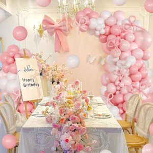 Coquette Birthday Decorations 145 Pcs Coquette Bow Pink and White Balloon Arch Kit Include Bow Balloon Light Pink White Bow Balloons for Pink Bow Birthday Party Decorations