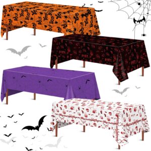 shellwei 4 pcs plastic tablecloth for halloween christmas thanksgiving day tablecloth 54" x 108" waterproof table cover disposable banquet table cloth for indoor outside home party (halloween)