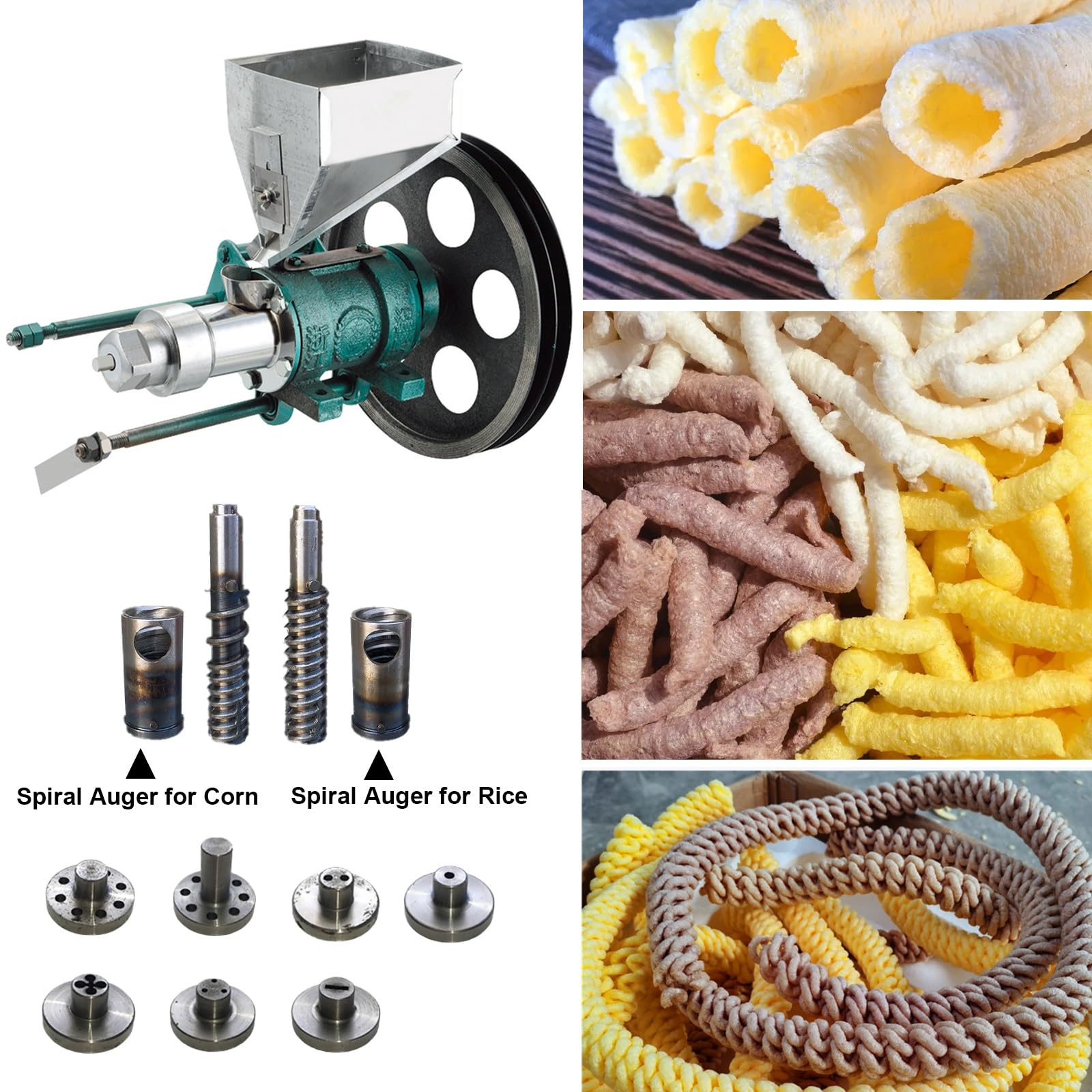 Generic Corn Puffed Food Extruder with Support Frame Extruding Food Puffing Machine with 7 Molds Rice Corn Puffing Snack Extrusion Machine for Kitchen Food Processing