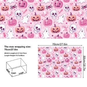 Vnaaem Pink Halloween Wrapping Paper with Ghost Pumpkin Skeleton Patterns Folded Flat Art Paper for DIY Crafts Trick or Treat Birthday Party - 20 X 28Inches Per Sheet(8 Pack)