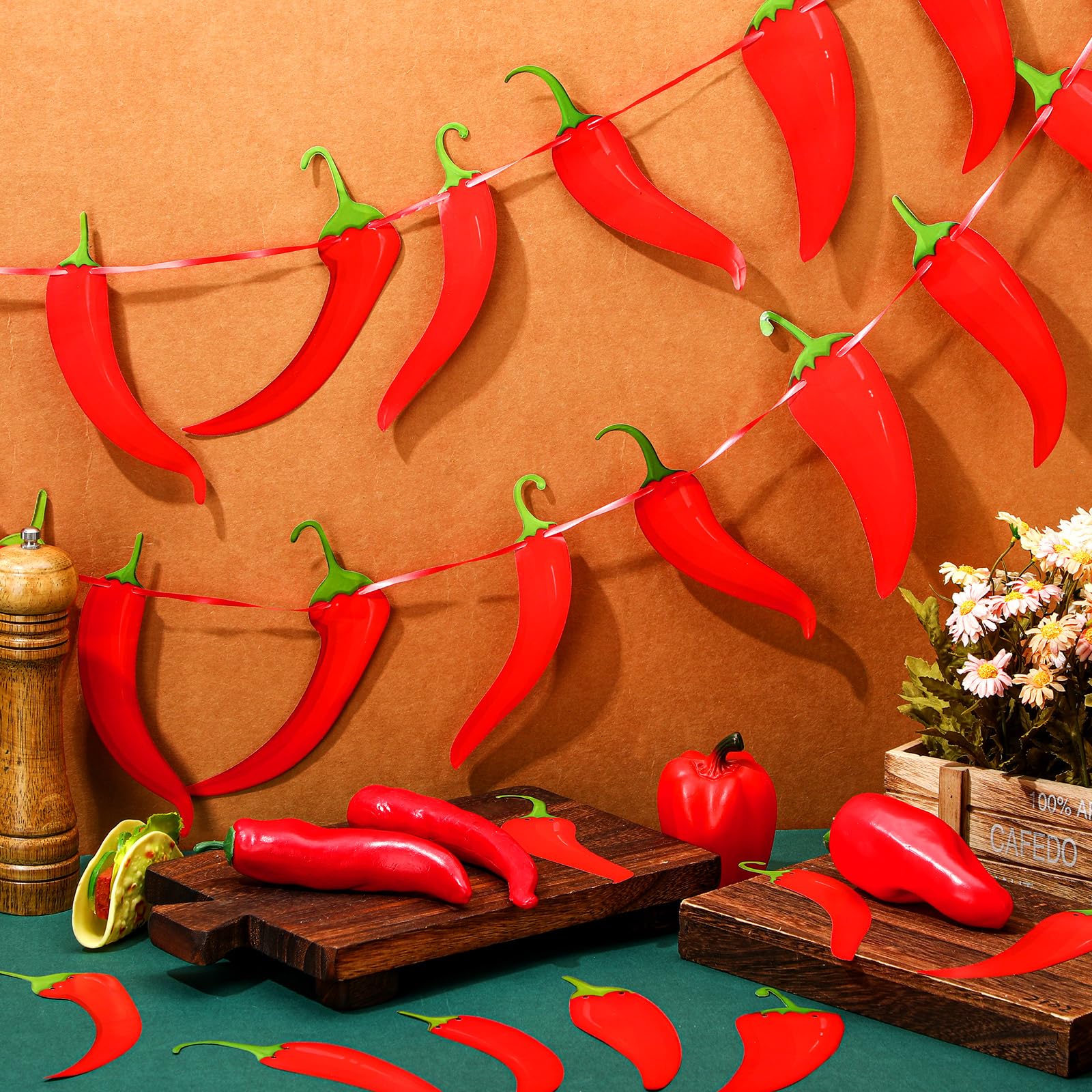 Weekgrat 5 Pcs Chili Pepper Banner 49 ft Chili Cook Off Pepper Garlands Decorations Chili Pepper Birthday Decorations for Cinco De Mayo Mexican Fiesta Hanging Party Accessories