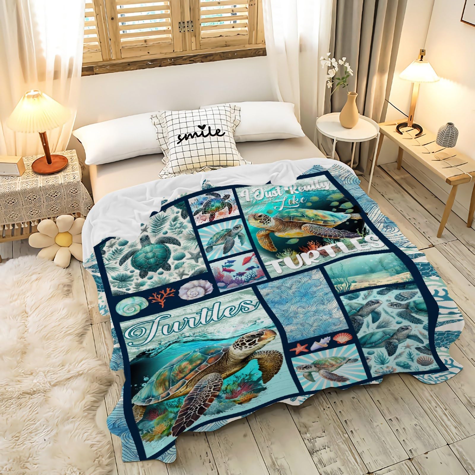 I Just Really Like Turtles Blanket for Girls Boys Turtle Gifts for Men Women Warm Soft Throw Blanket for Bedding Sofa Traveling Camping 40x50inches